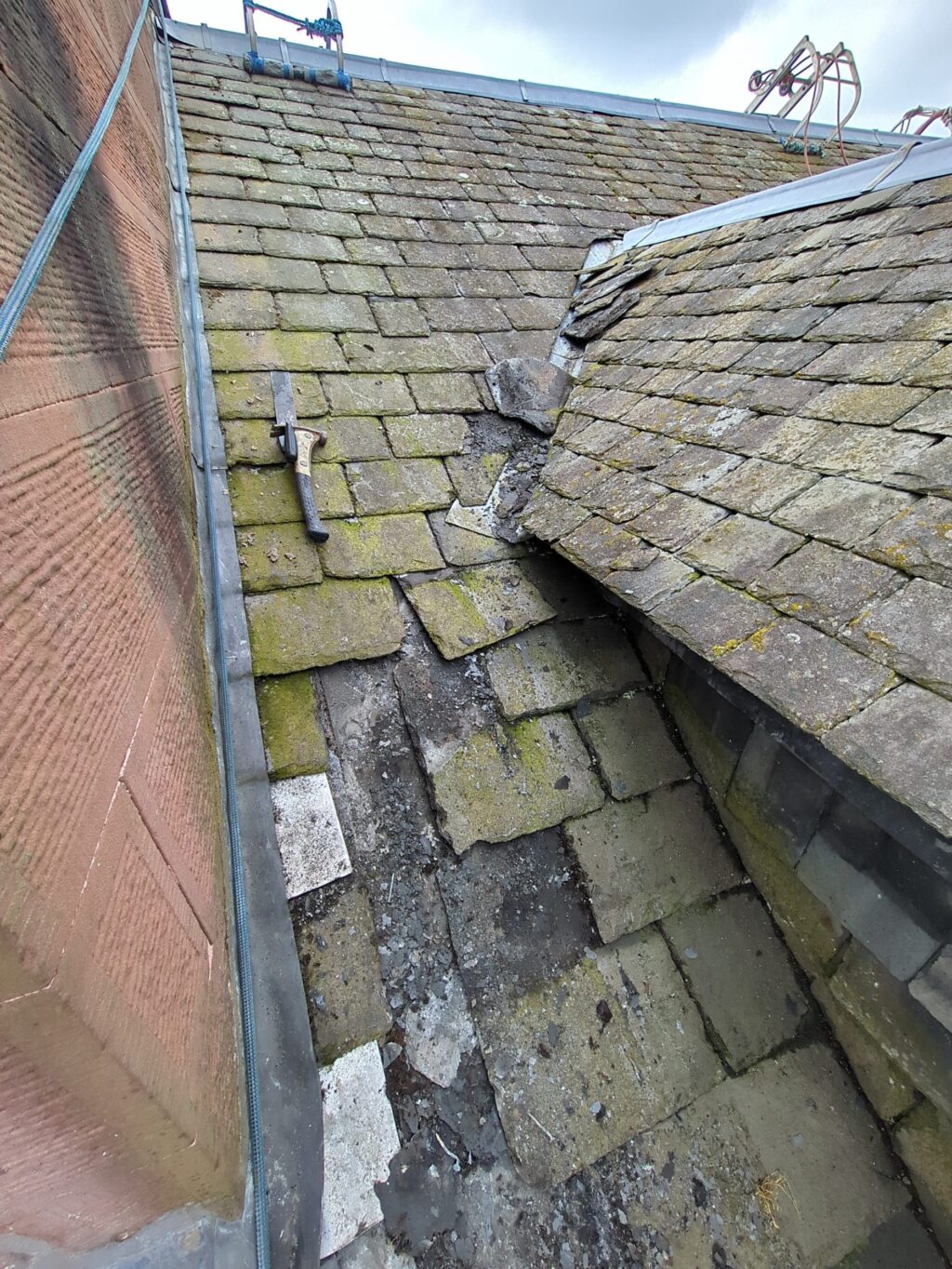 Smashed up area of roof fixed – BCM Steeplejacks – Scotland
